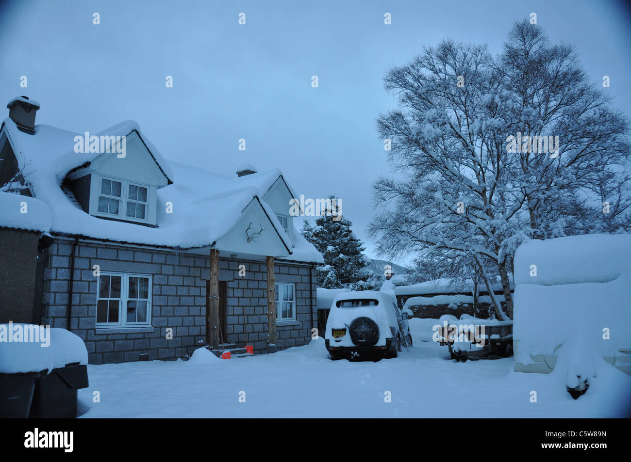 Village life after snow storm, Ballater, Royal Deeside, Scotland Stock ...