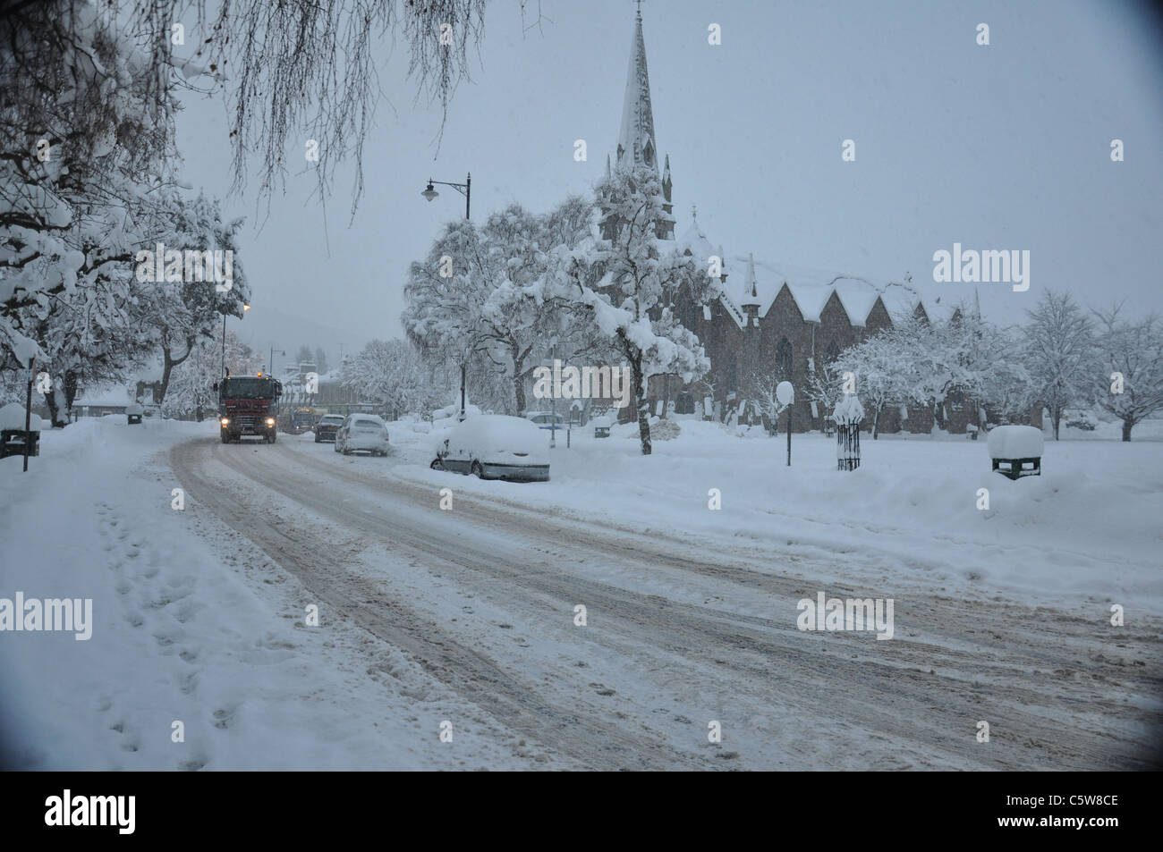 Village life after snow storm, Ballater, Royal Deeside, Scotland Stock ...