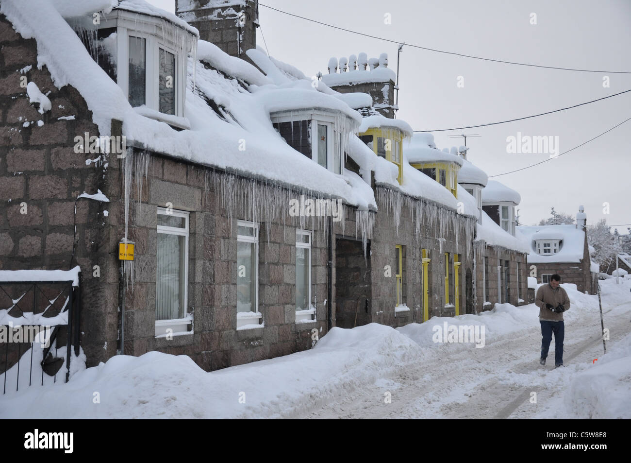 Village life after snow storm, Ballater, Royal Deeside, Scotland Stock ...