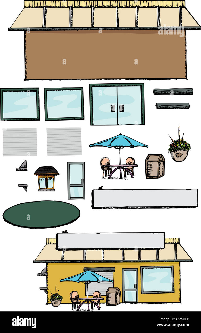 Blank commercial building with parts to make a store, office or cafe ...