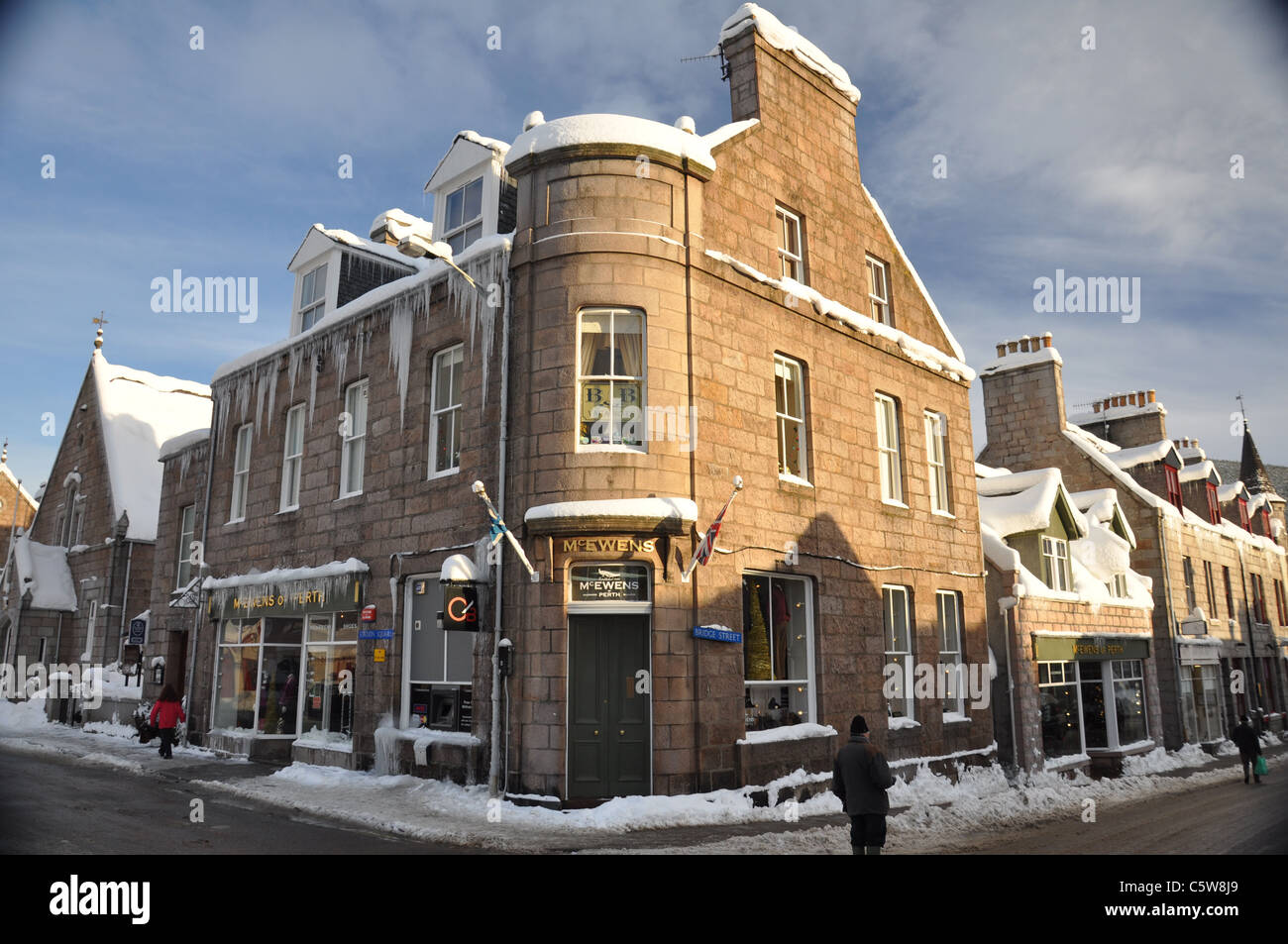Village life after snow storm, Ballater, Royal Deeside, Scotland Stock ...