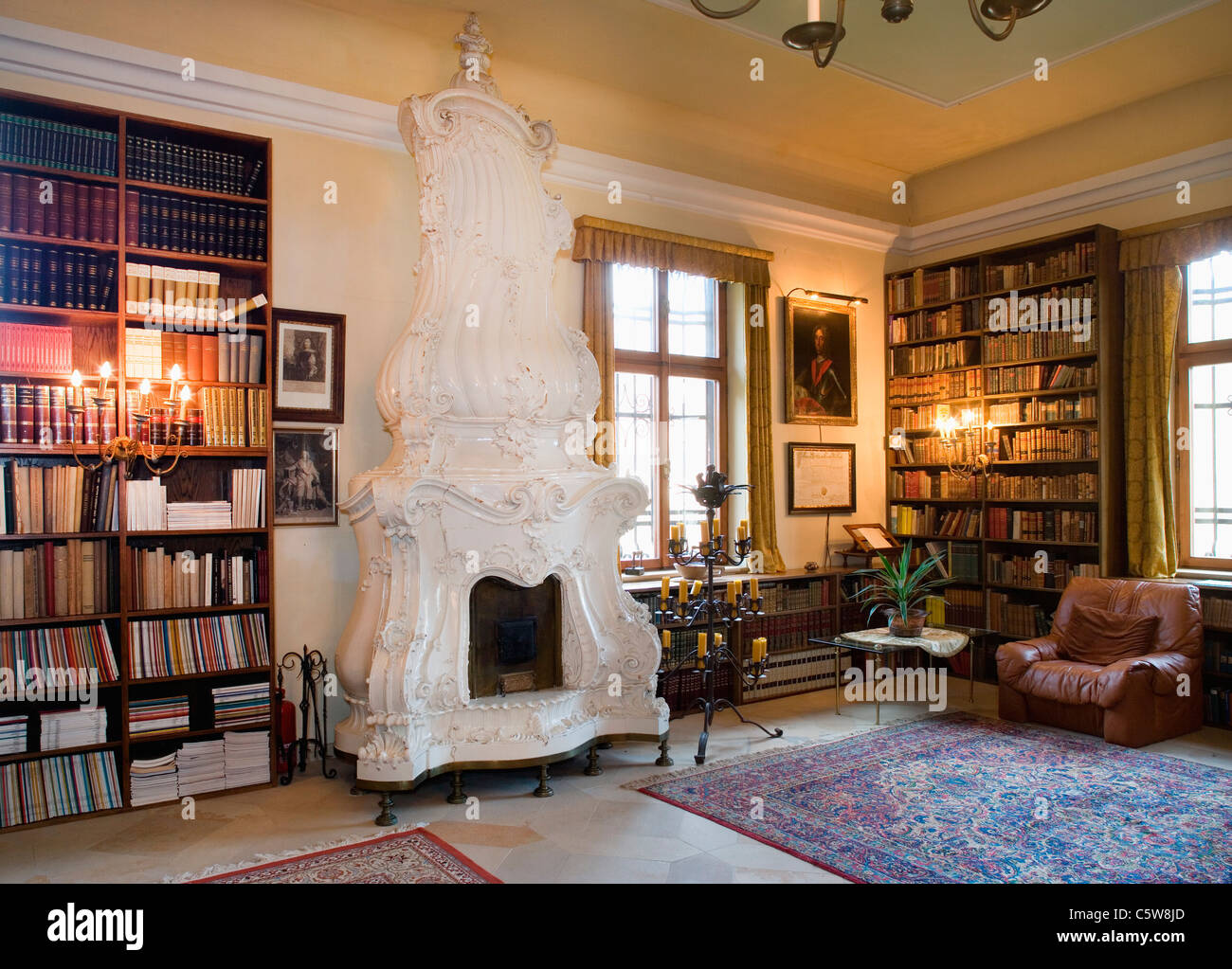 Austria, Lower Austria, Historic room with fireplace Stock Photo - Alamy