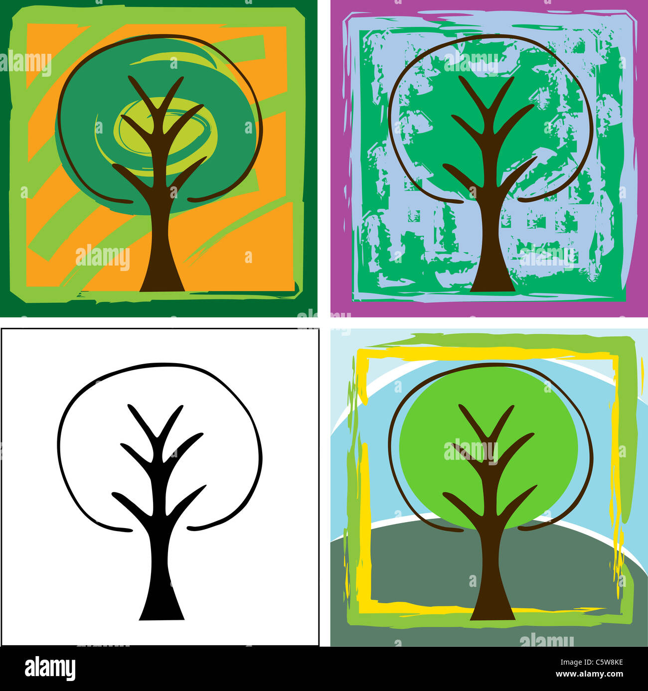 Set of four abstract tree illustrations for backgrounds, logos or icons ...