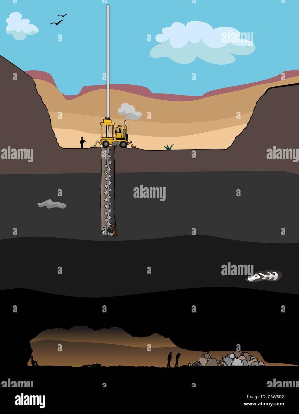 A giant drill bores a hole to rescue trapped miners deep underground ...