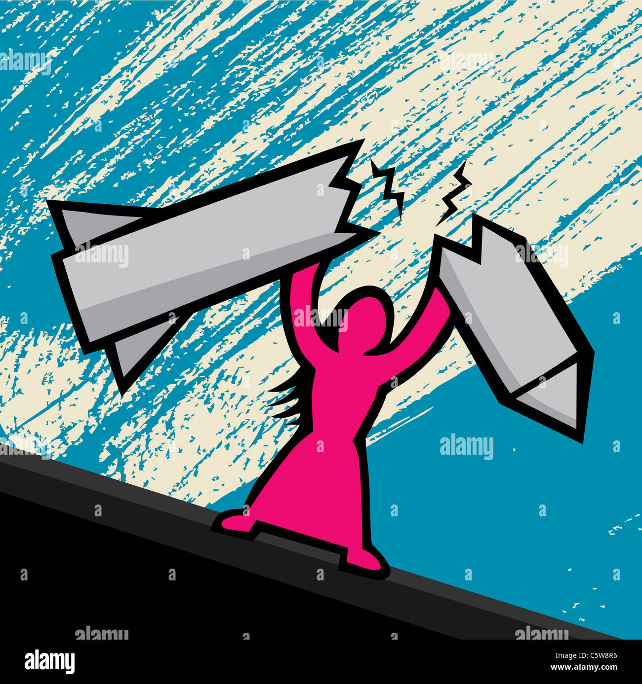 Symbol of a strong woman who breaks a large warhead Stock Photo - Alamy