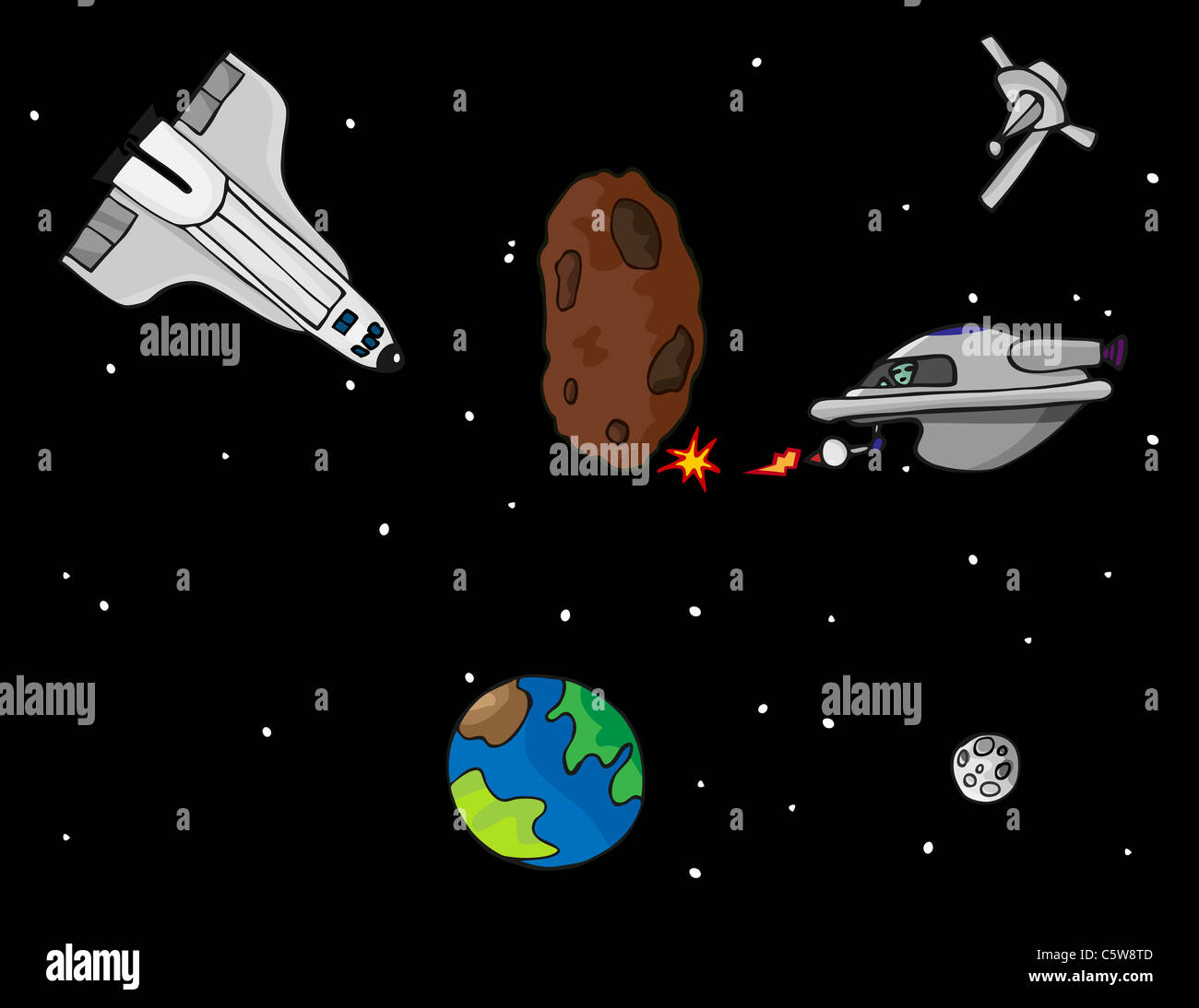 A fantasy exploration adventure in outer space with a space shuttle ...
