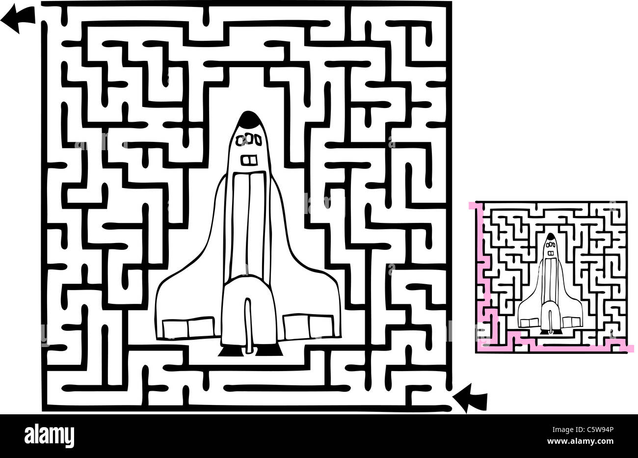 One beginner-level space adventure themed maze with solution Stock ...