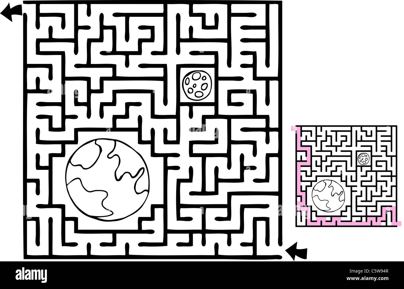 One beginner-level space adventure themed maze with solution Stock ...