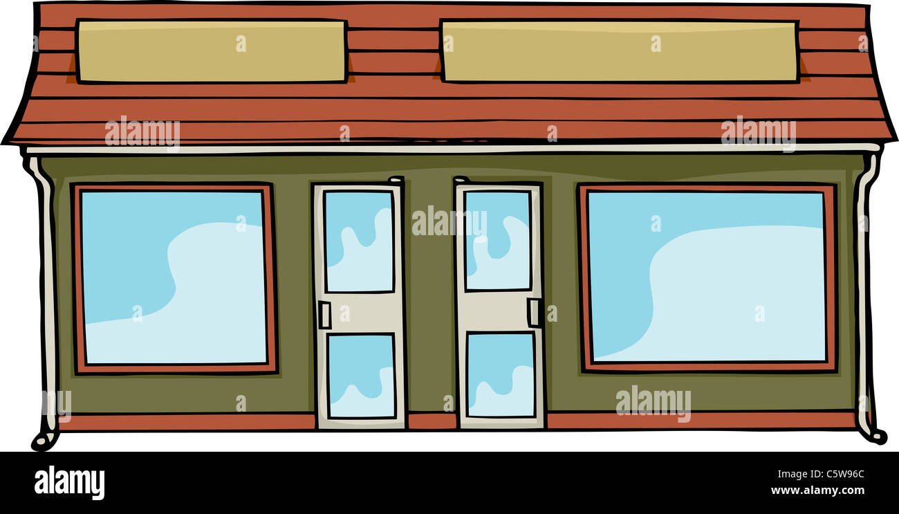 Two attached commercial storefronts with blank signs and windows Stock ...