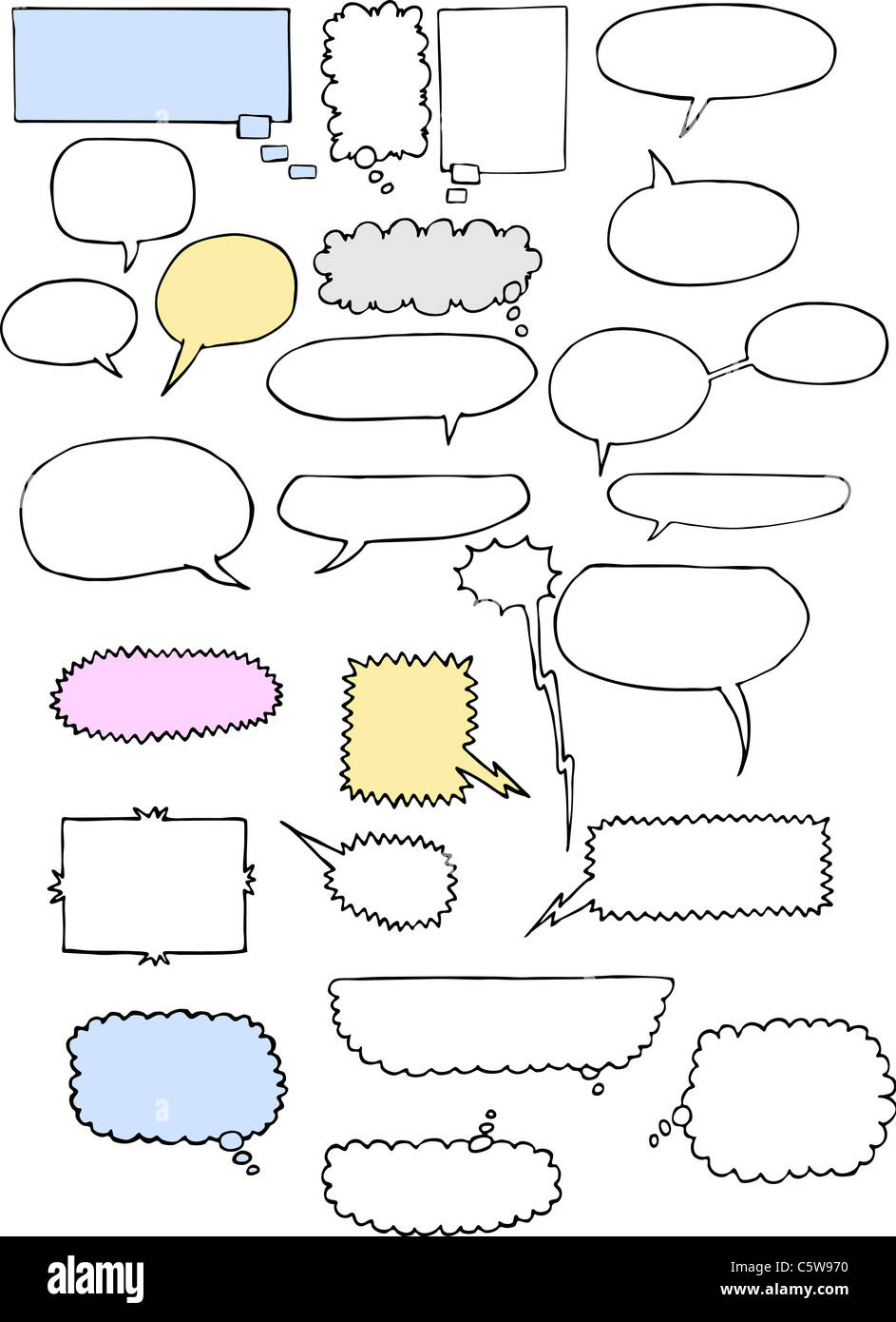 A set of classic style comic word clouds for voice, thought, mechanical ...