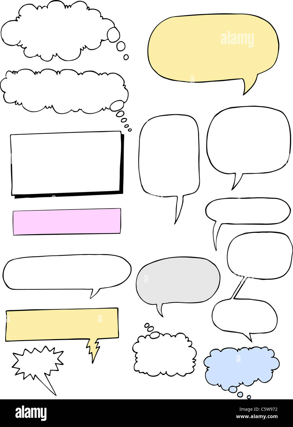 A set of classic style comic word clouds for voice, thought, mechanical ...