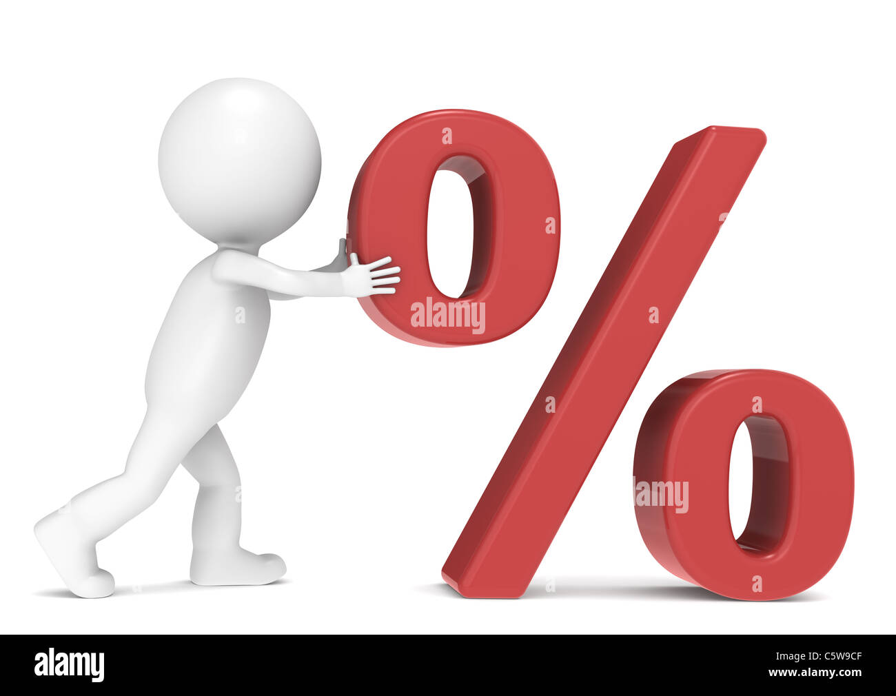3D little human character pushing a Percentage Symbol Stock Photo - Alamy