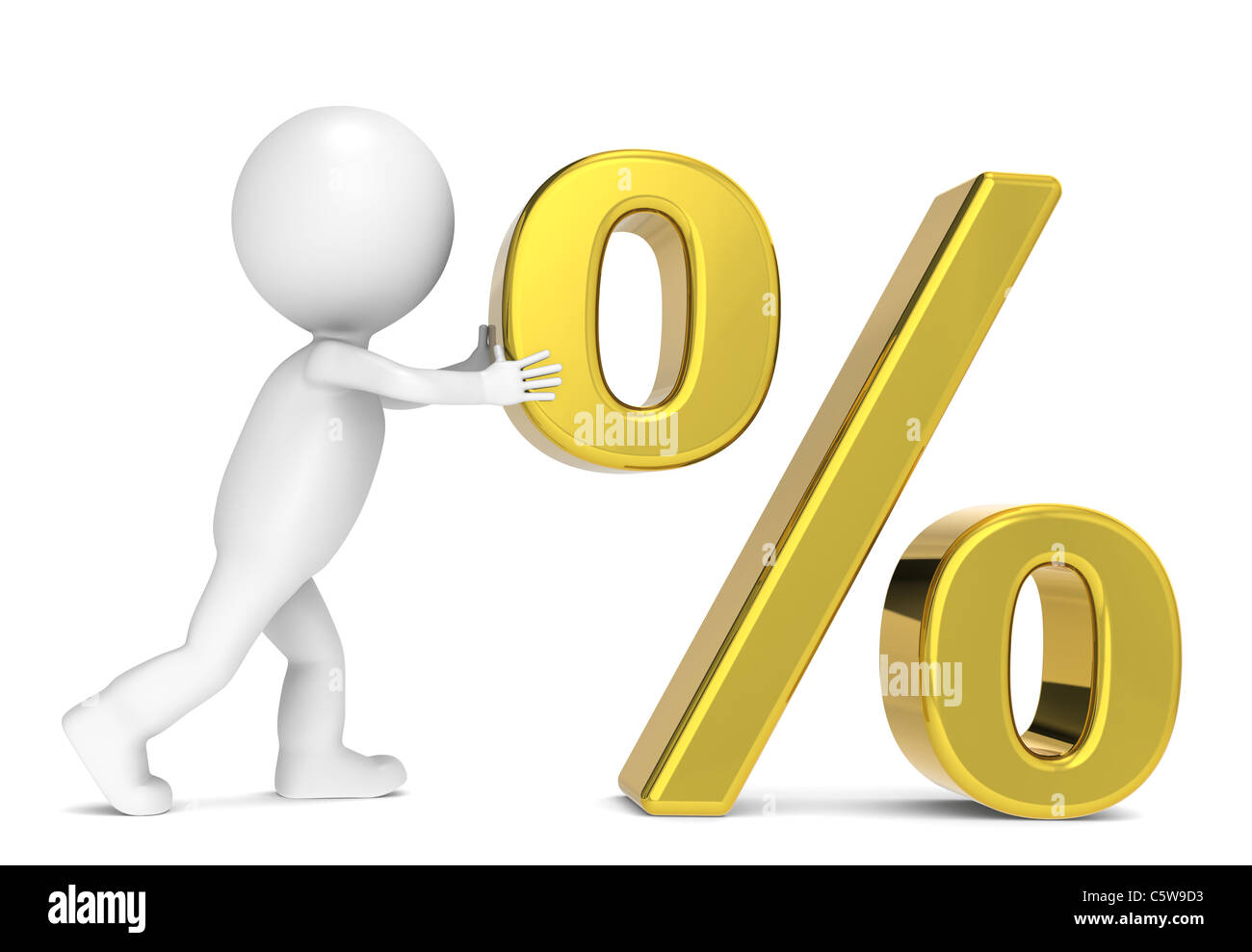 3D little human character pushing a Percentage Symbol Stock Photo - Alamy