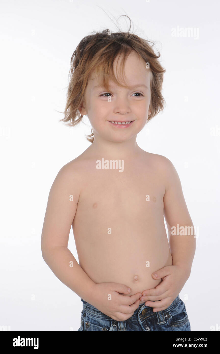Little boy (2-3) with bare chest, smiling, portrait Stock Photo - Alamy