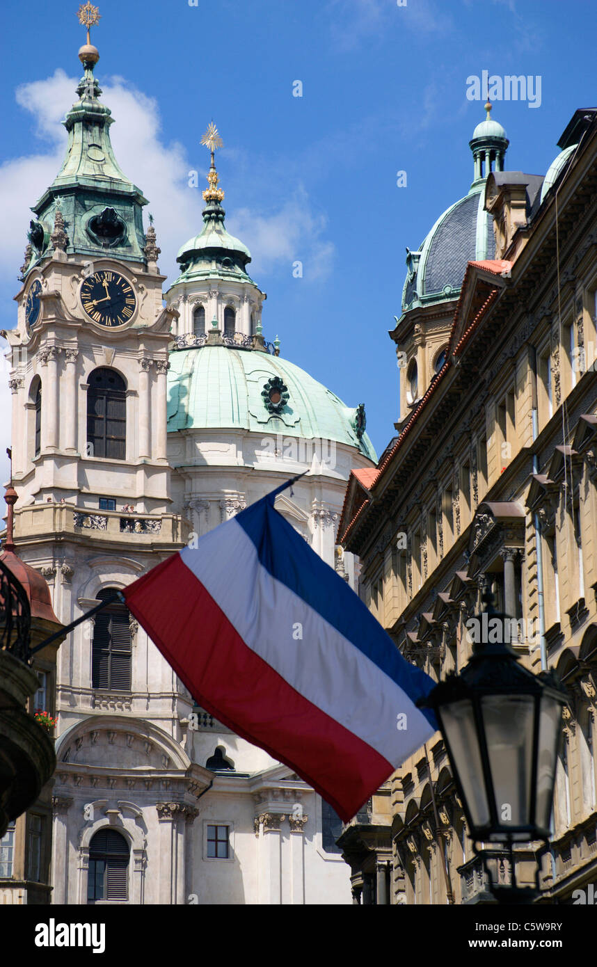 Czech Republic, Prague, St. Nicholas Church, National flag Stock Photo ...