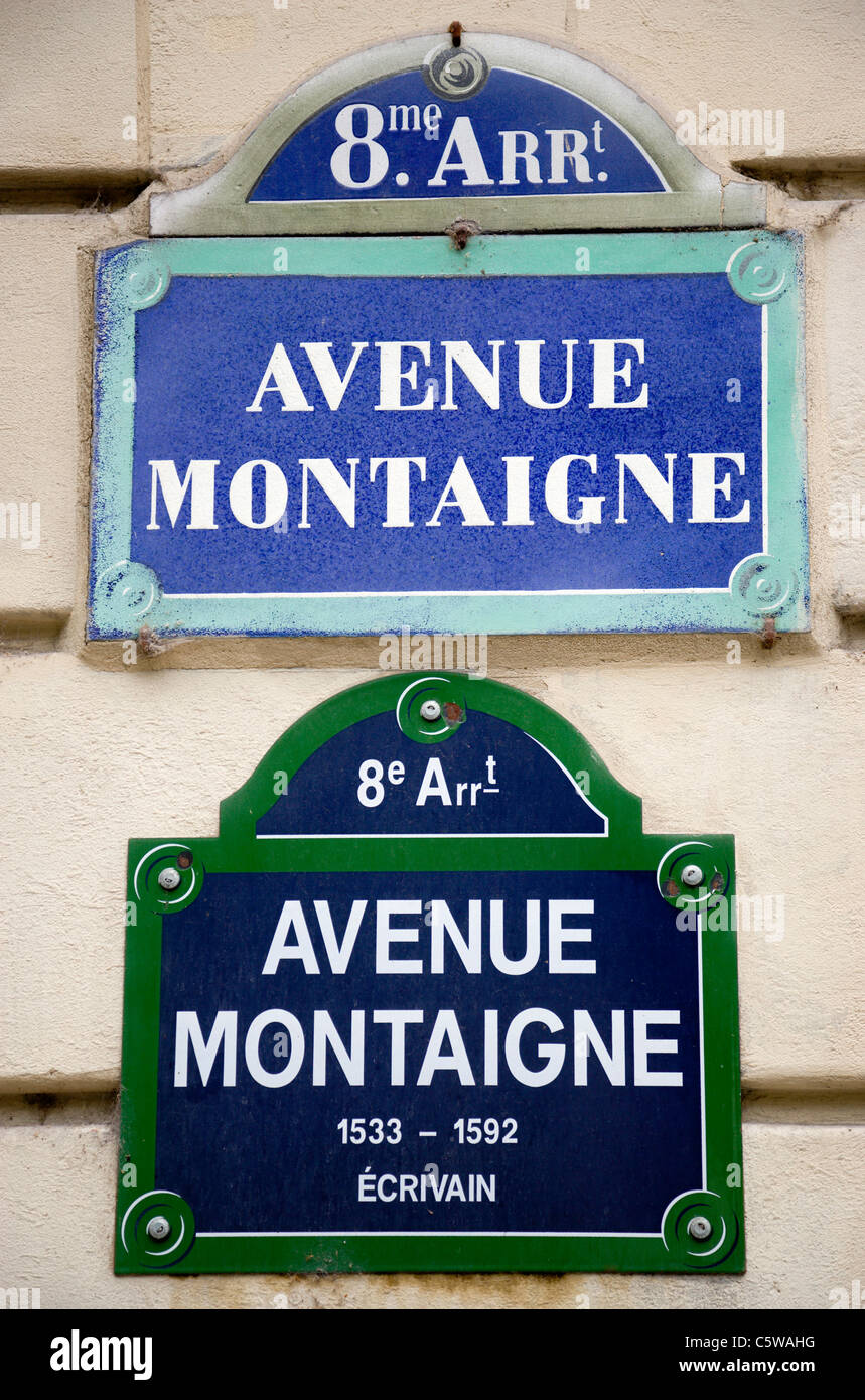France, Paris, road sign, Avenue Montaigne, close up Stock Photo - Alamy