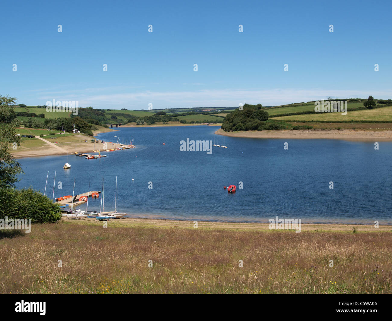 Wimbleball Lake showing low water in mid summer. Somerset Stock Photo ...