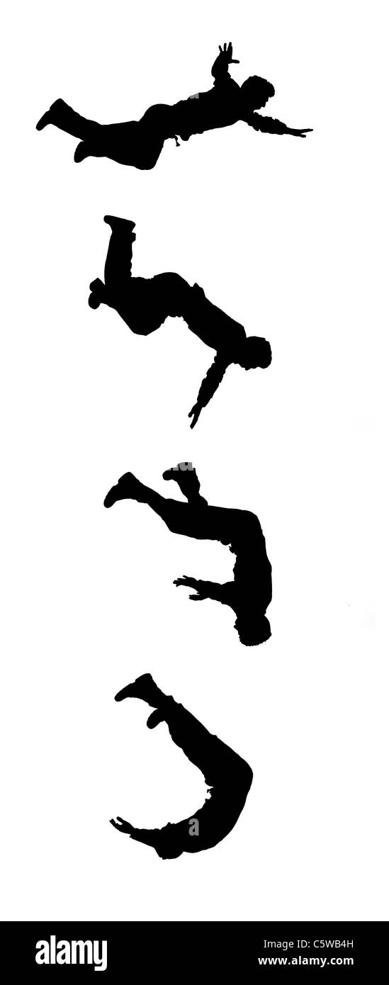 Silhouettes taken from photos of a stuntman at different stages of one ...