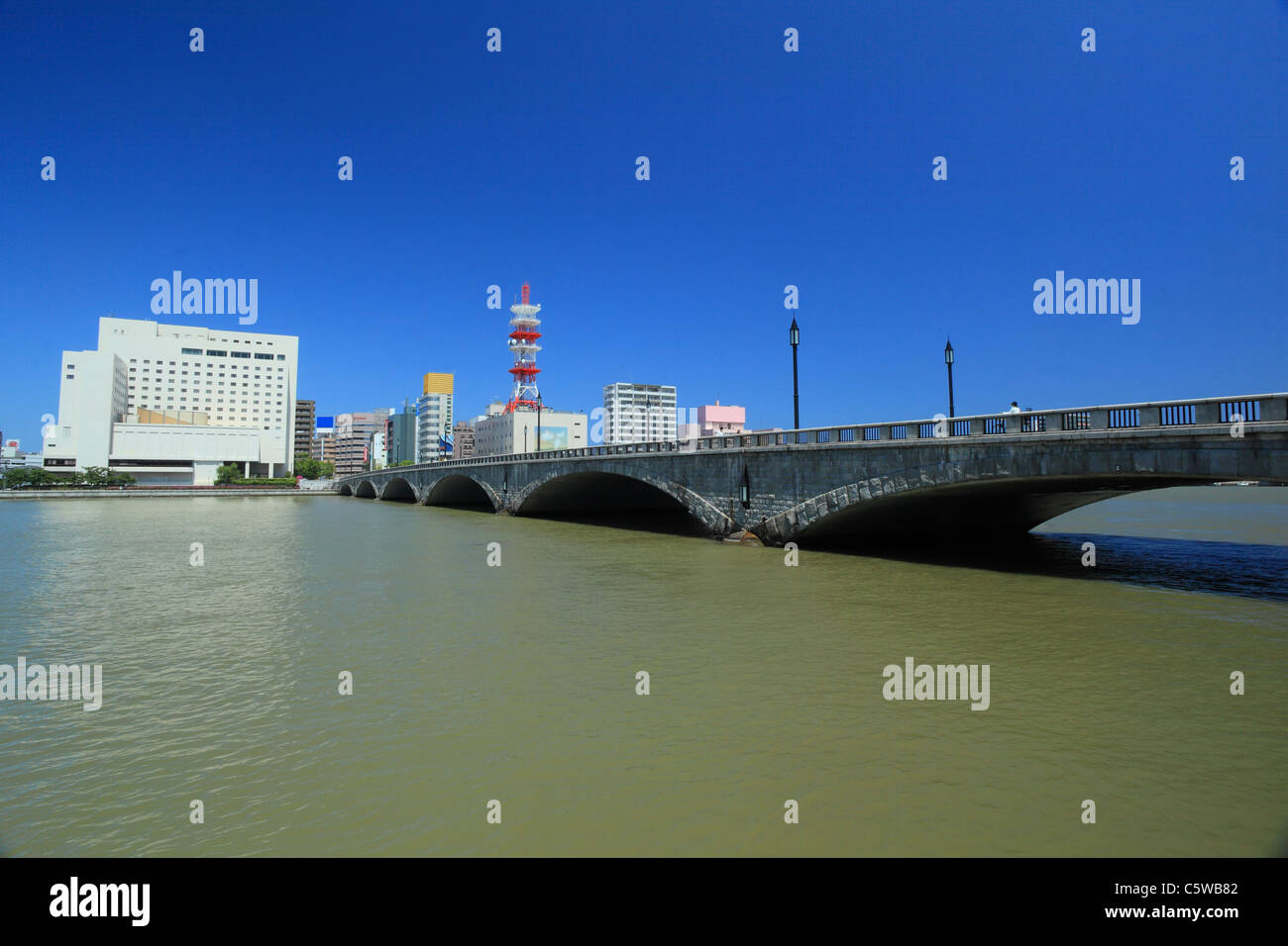 Bandai Bridge and Shinano River, Niigata, Niigata, Japan Stock Photo ...