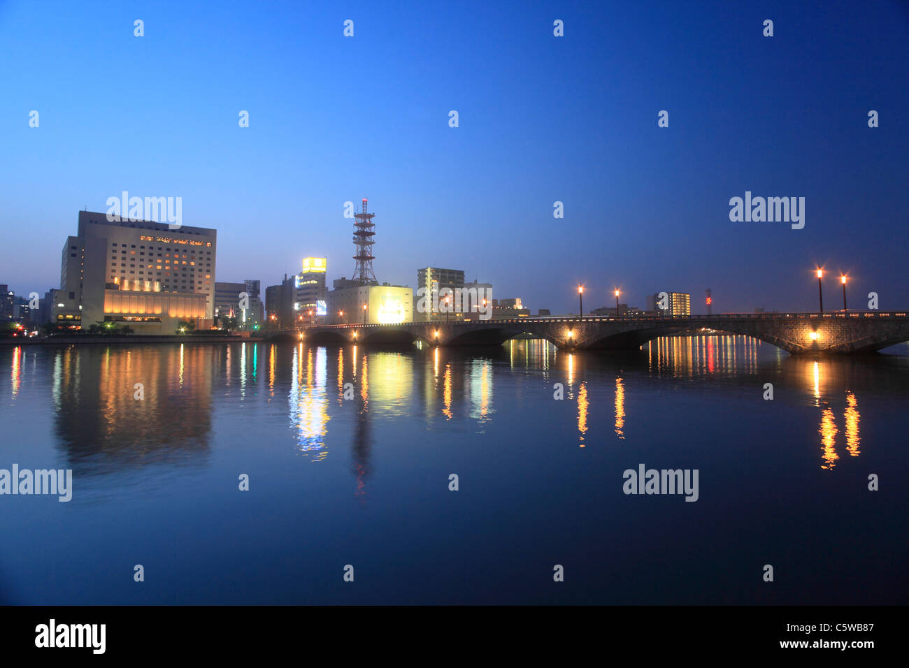 Evening View of Bandai Bridge and Shinano River, Niigata, Niigata ...