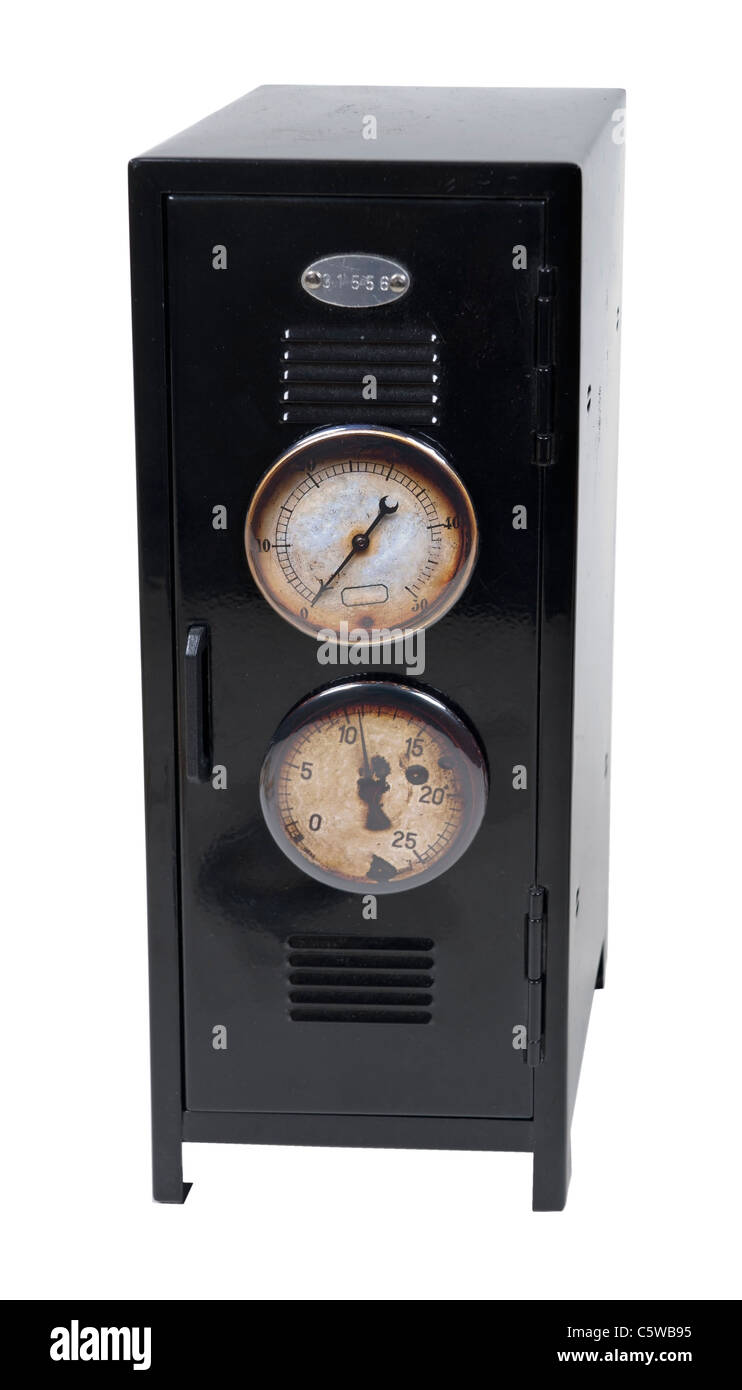 School pressure shown by several gauges on a black metal school locker ...