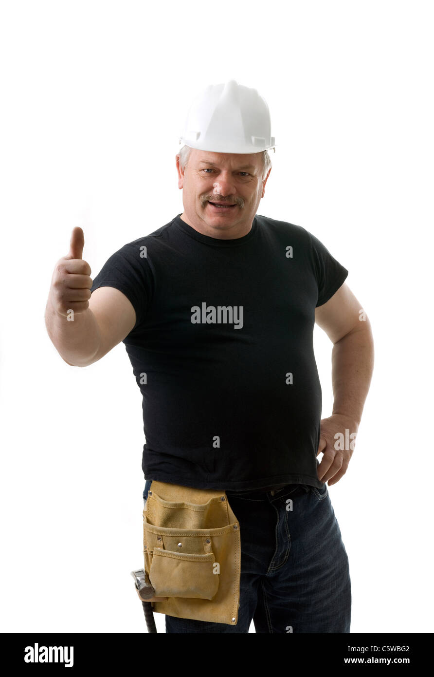Thumb up job well done happy contractor portrait Stock Photo - Alamy