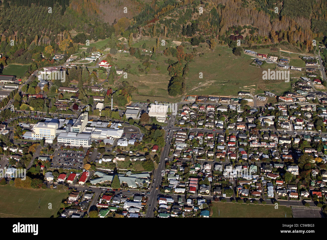 Nelson Hospital aerial view Nelson, New Zealand, also showing the ...