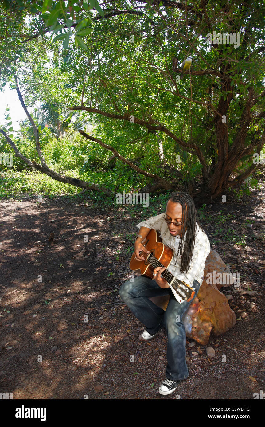 Playing guitar under a tree Stock Photo - Alamy