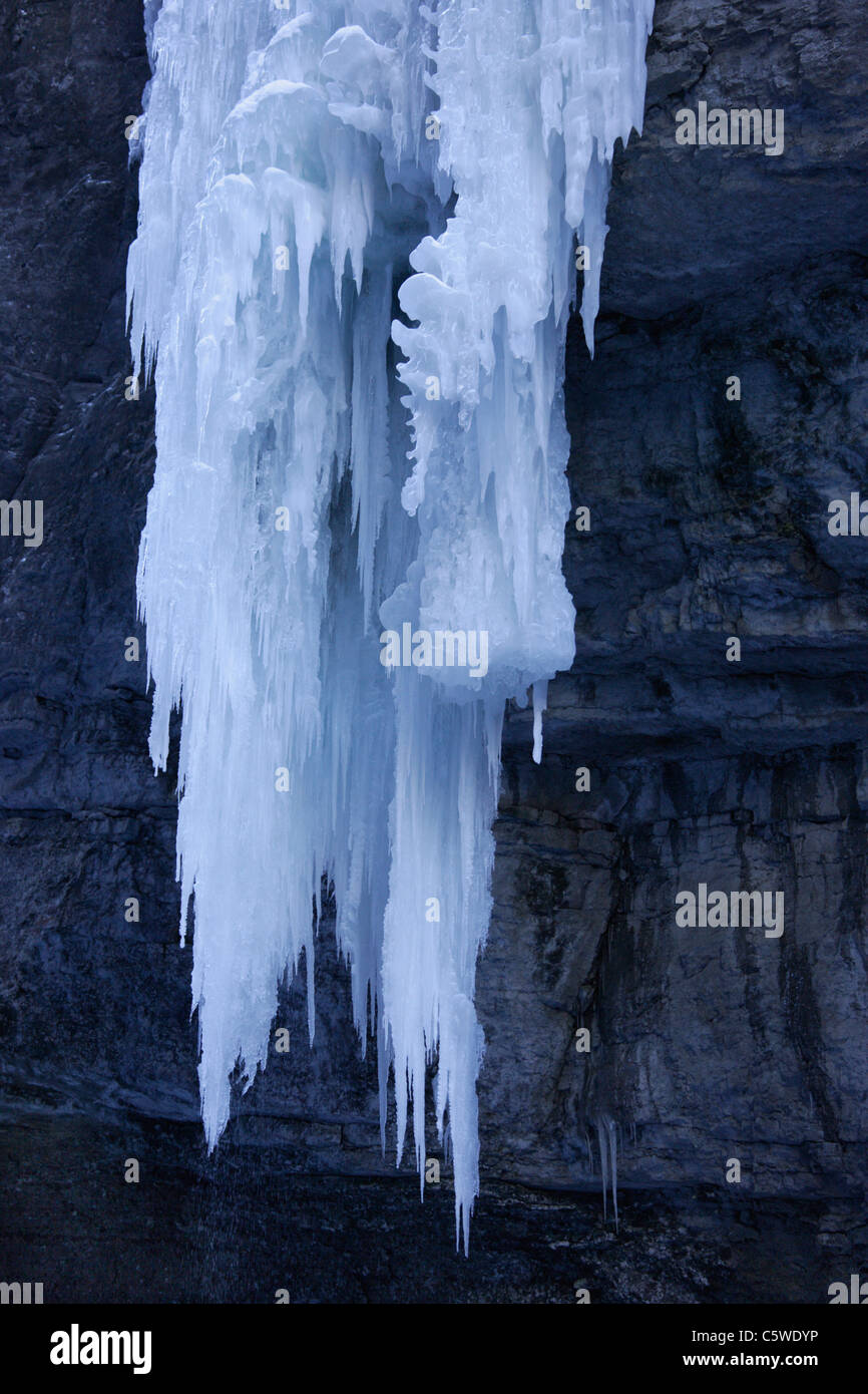 Germany, Upper Bavaria, Partnachklamm, Close up of icicle on rock Stock ...