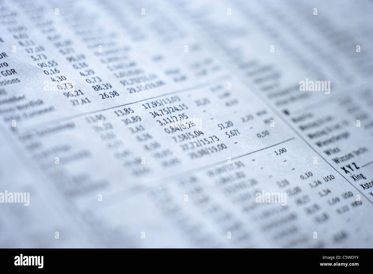 Extreme close up of stock exchange financial figures in newspaper Stock ...