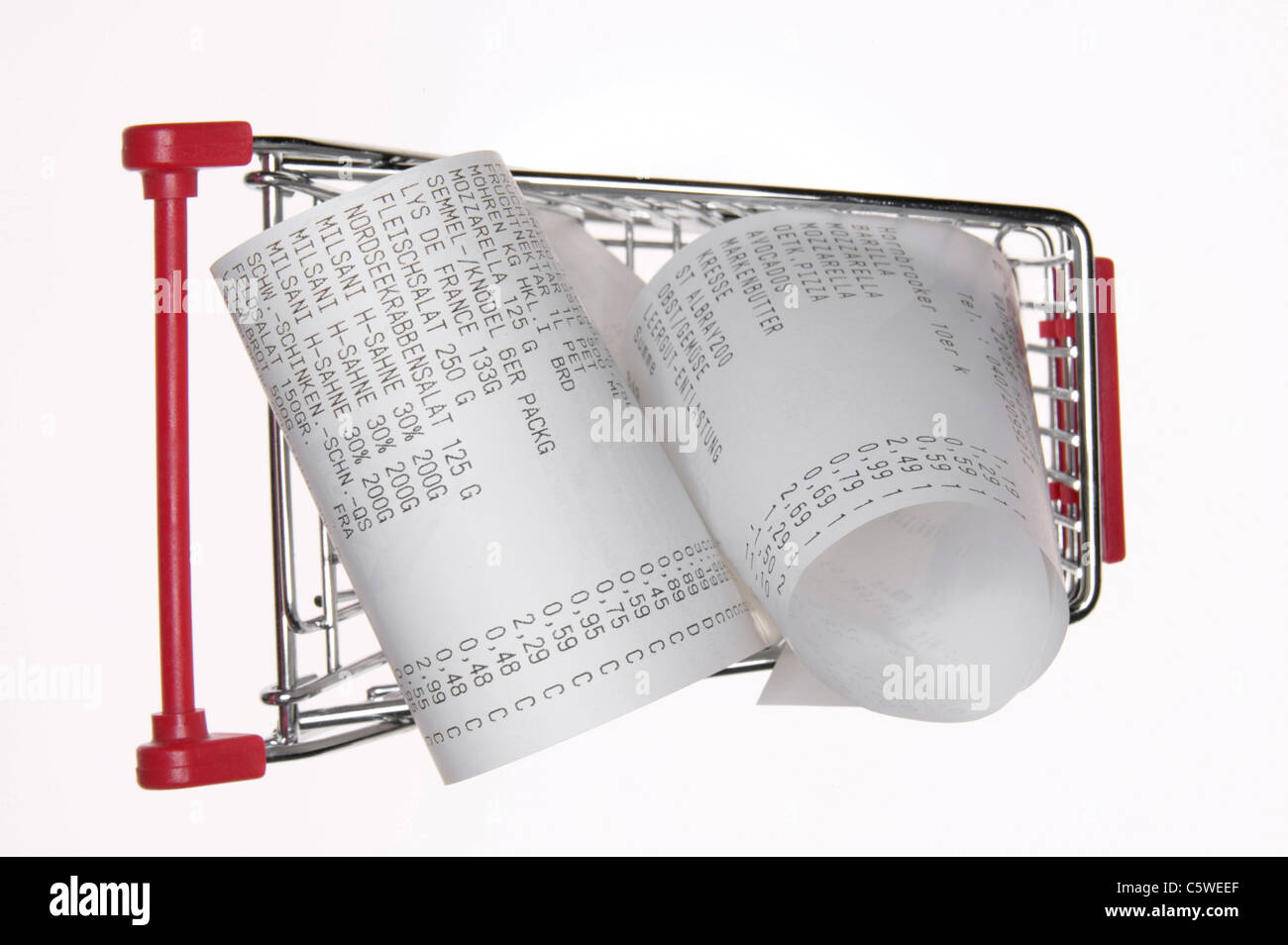 A rolled up receipt in shopping cart, elevated view Stock Photo - Alamy