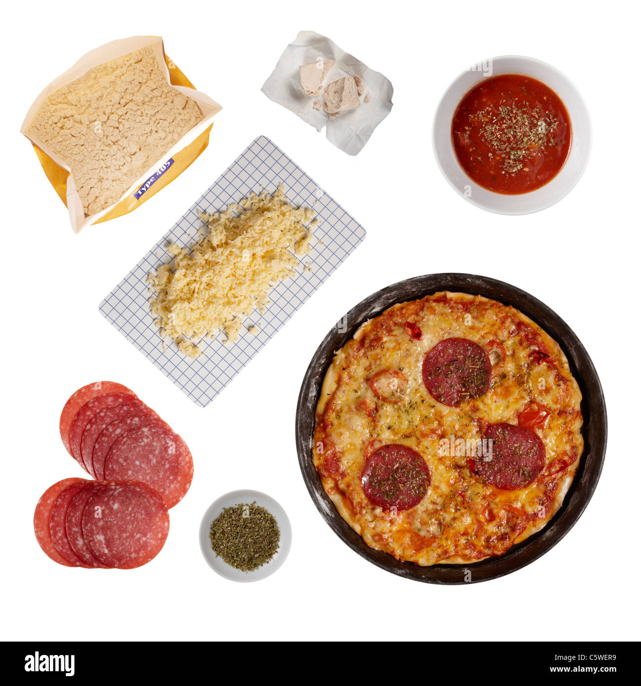 Pizza ingredients, elevated view Stock Photo - Alamy