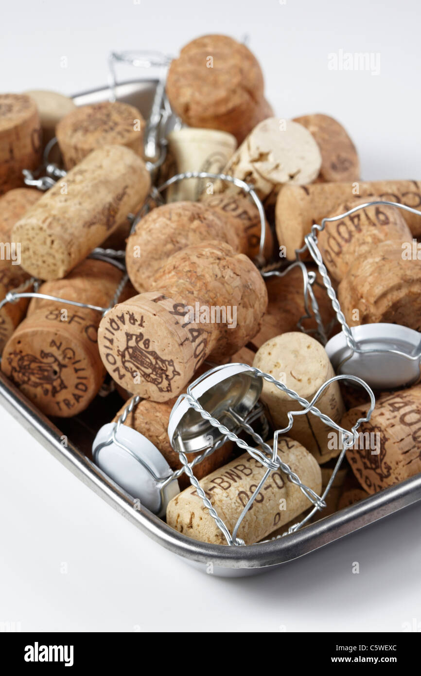 Corks on metal tray Stock Photo - Alamy
