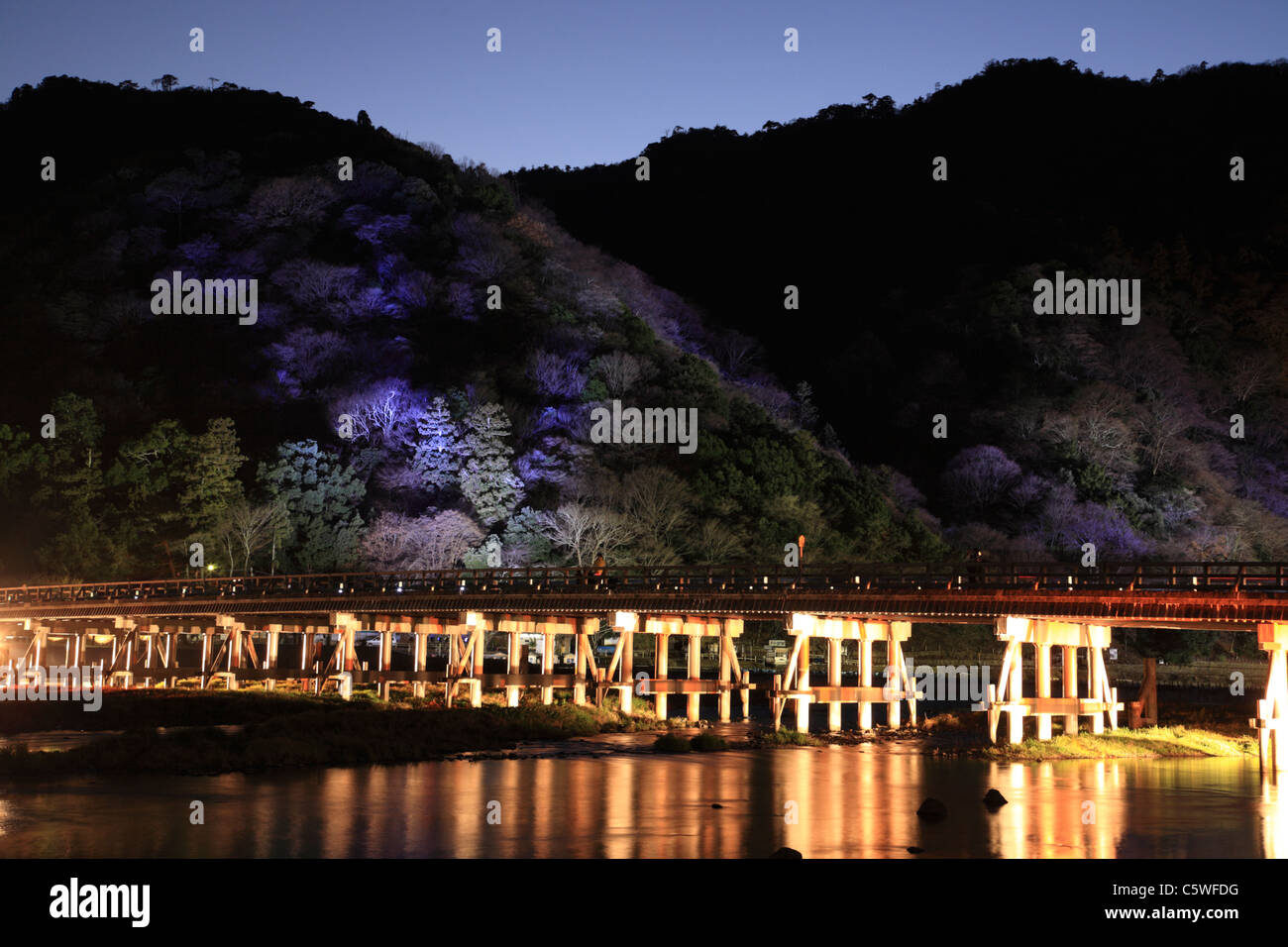 Night View of Togetsu Bridge at Arashiyama, Kyoto, Kyoto, Japan Stock ...