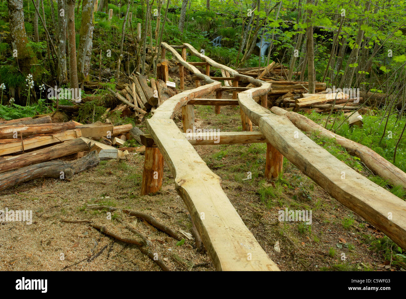 Timber boardwalk construction in the Plitvicka Jezera or Plitvice Lakes ...