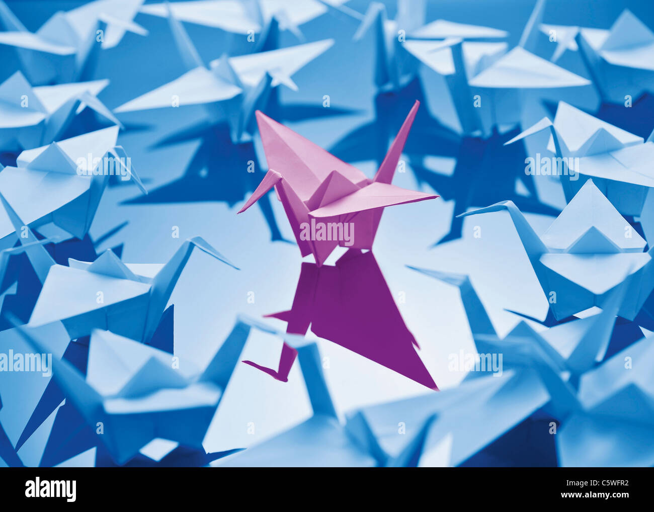 Paper crane on blue background Stock Photo - Alamy