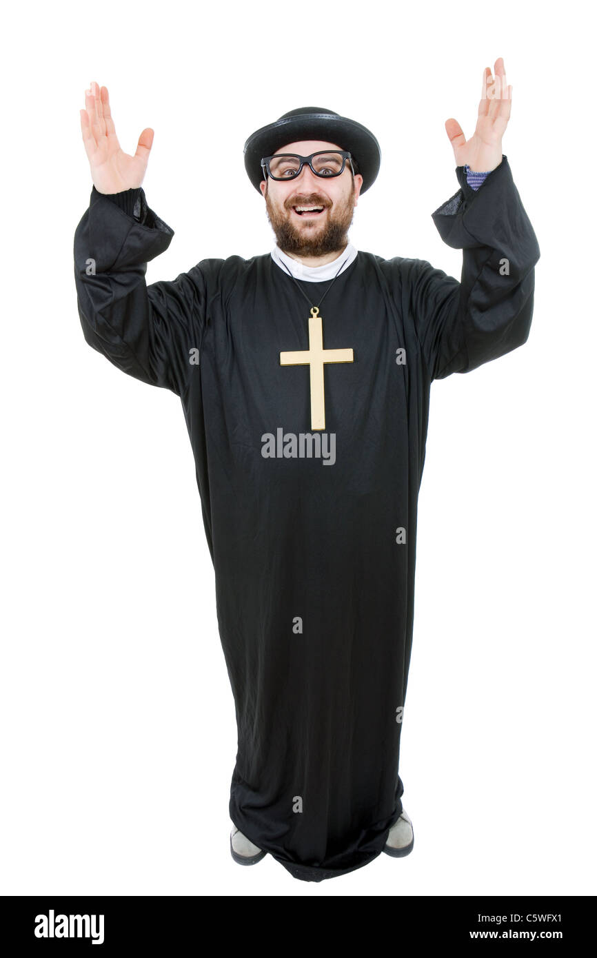 young man dressed as priest, full length, isolated on white Stock Photo ...