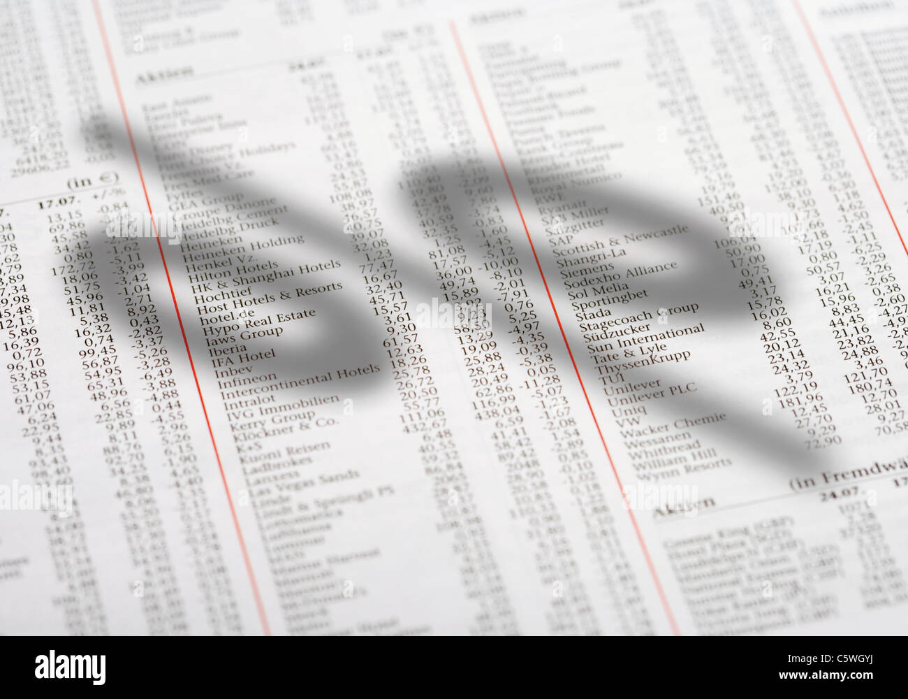 Percentage sign on newspaper with share prices Stock Photo - Alamy