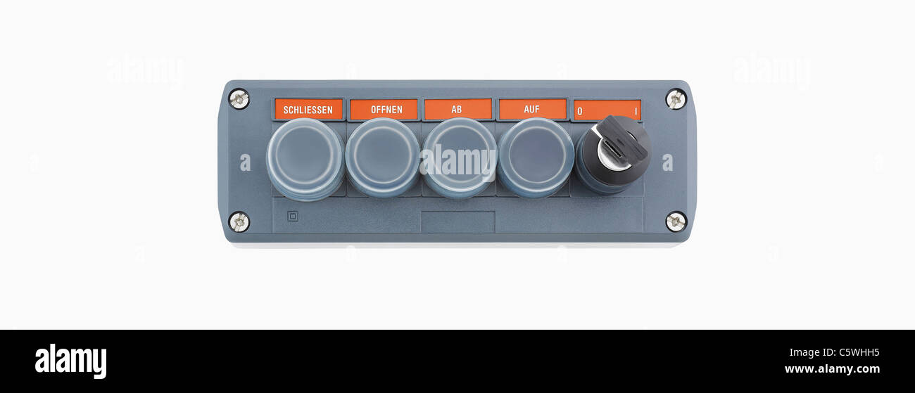 Panel with buttons against white background Stock Photo - Alamy