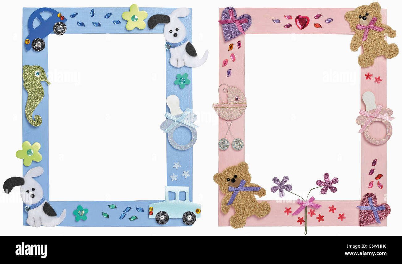 Two picture frames for children against white background, close up ...