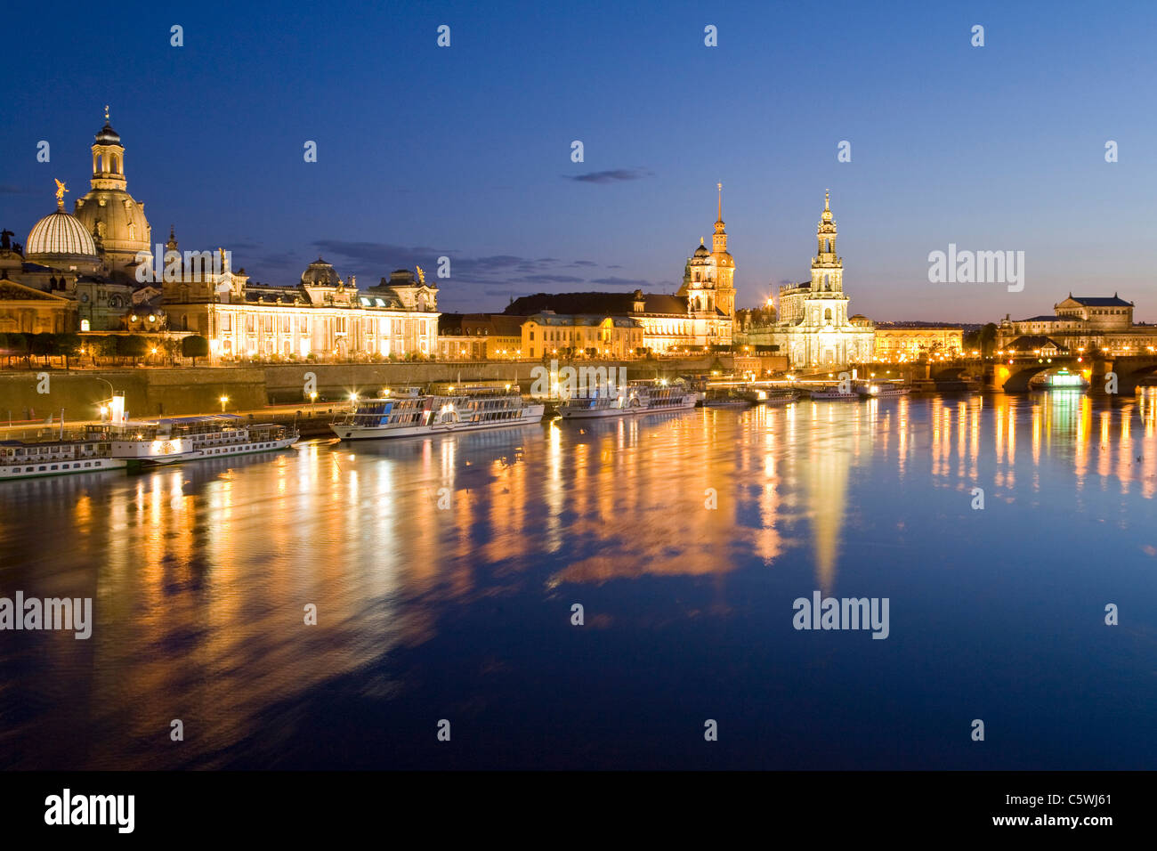 Germany, Dresden, Skyline at night Stock Photo - Alamy