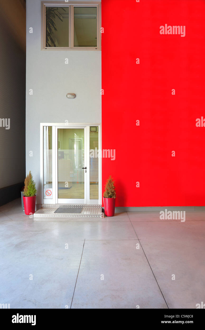 Entrance of an administration building inside the warehouse building ...