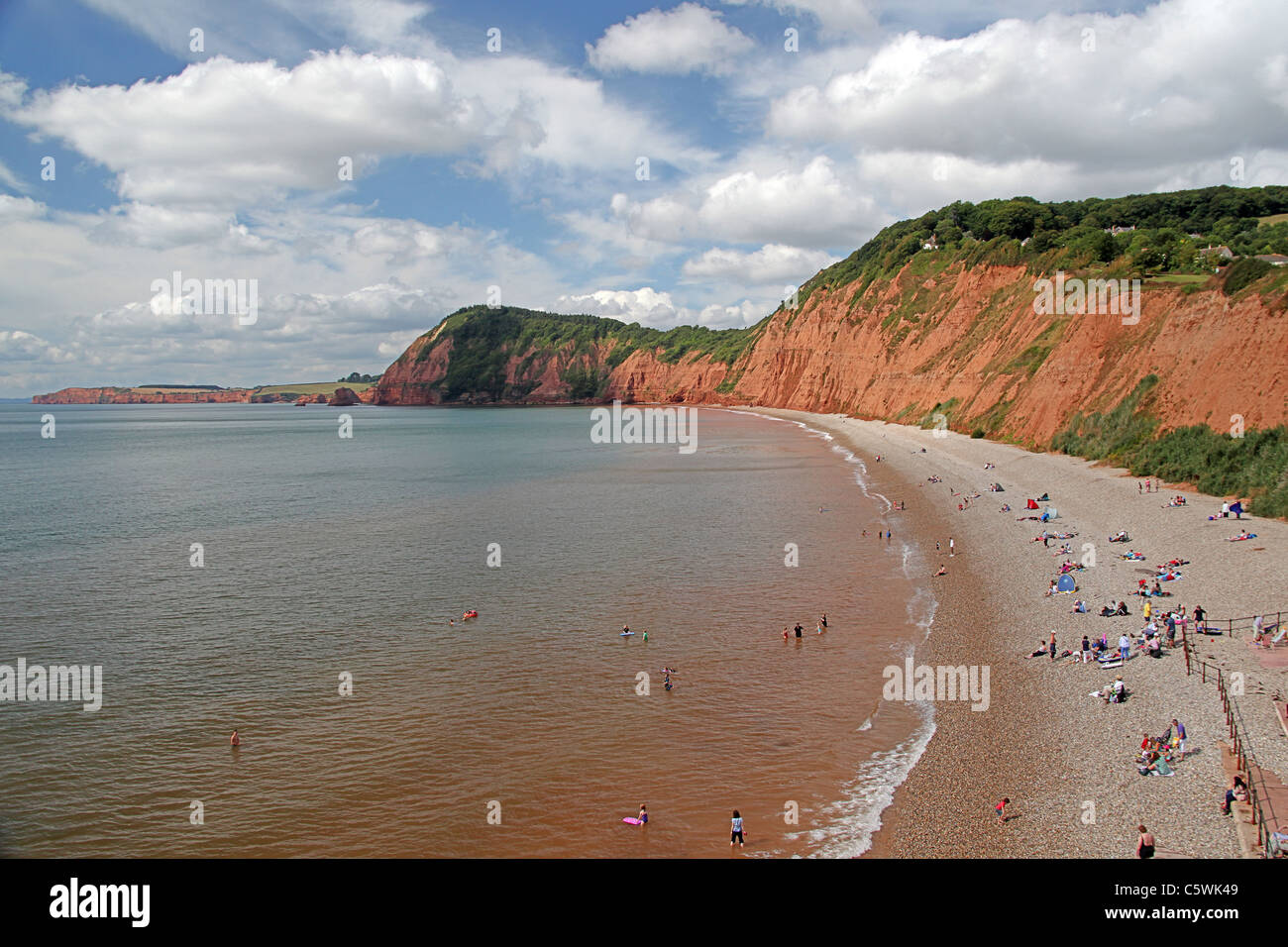 Red sandstone cliffs, forming part of the Jurassic Coast, at Sidmouth ...