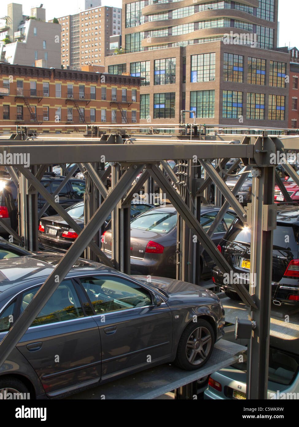 cars parked in a vertical parking garage in Manhattan NYC Stock Photo ...