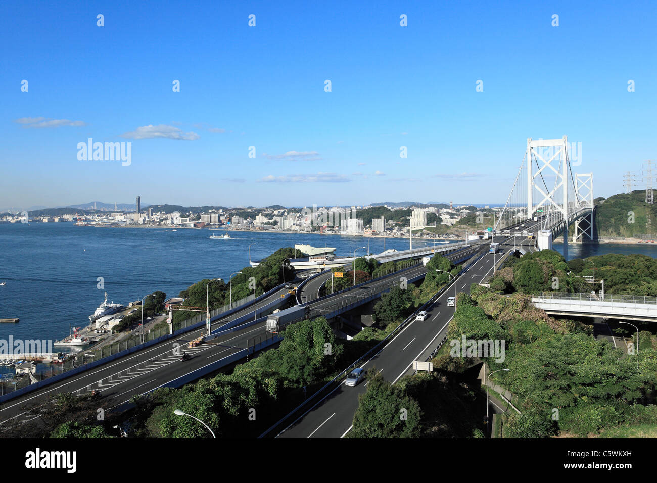 Kanmon Bridge and Kanmon Straits, Kitakyushu, Fukuoka, Japan Stock ...