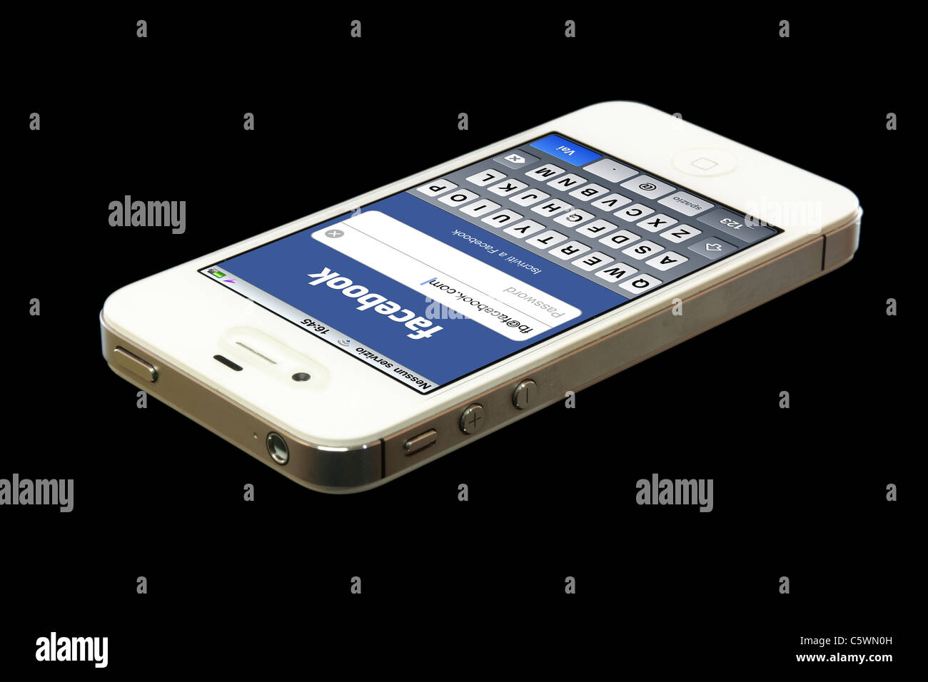 IPhone isolated on black background with Facebook website page Stock ...
