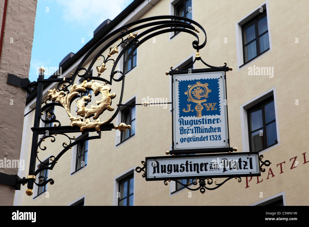 A sign for a pub-restaurant in central Munich, Bavaria, Germany Stock ...