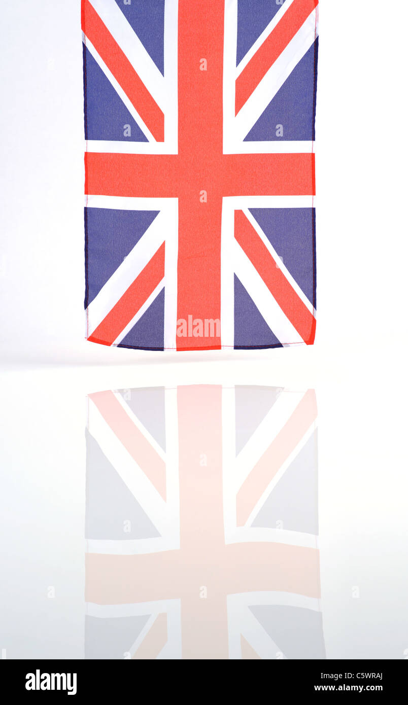 Union Jack flag hanging with reflection Stock Photo - Alamy