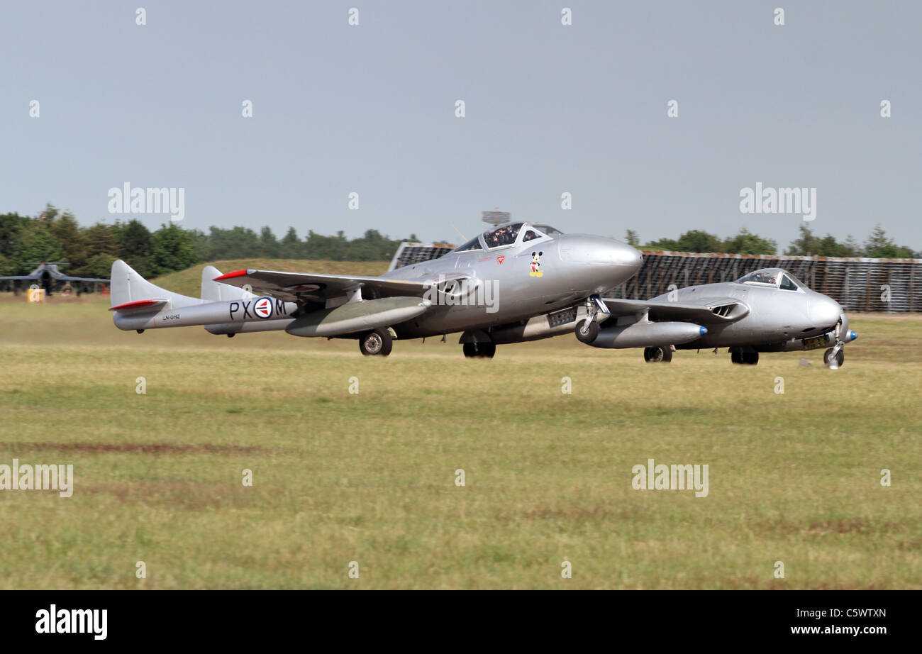 2 DE HAVILLAND VAMPIRE JET TAKE OFF RNOAF HISTORIC FLIGHT 02 July 2011 ...
