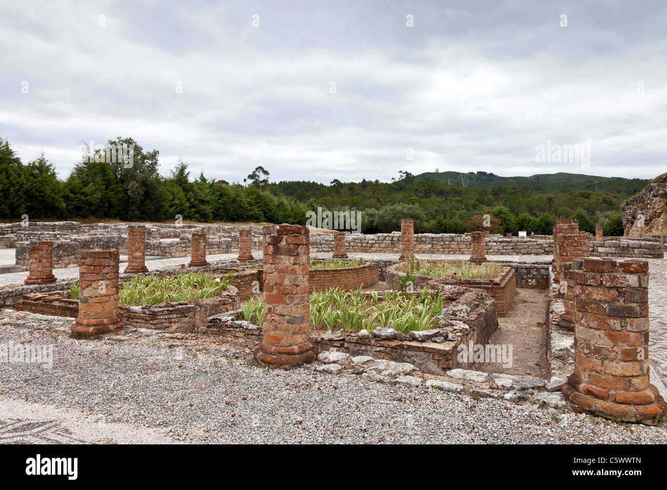 Peristyle with brick columns in the House of the Swastika Villa in ...